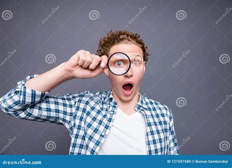 Portrait Of Stylish Trendy Nice Attractive Amazed Crazy Guy With Stock