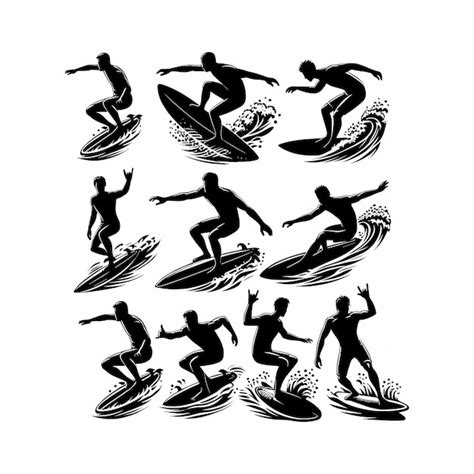 Premium Vector Set Of Surfer Vector Silhouette