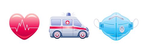 의료 아이콘 세트입니다 코로나 바이러스 코비드 19 아이콘 코로나 바이러스 예방 및 의료 요소 수집 심장 구급차 호흡보호구 마스크 흰색 배경에 고립 된 벡터 그림 2019