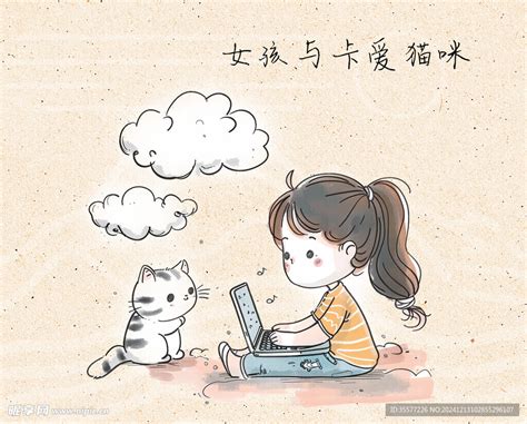 女孩和猫设计图 卡通设计 广告设计 设计图库 昵图网