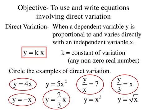 PPT Objective To Use And Write Equations Involving Direct Variation PowerPoint Presentation