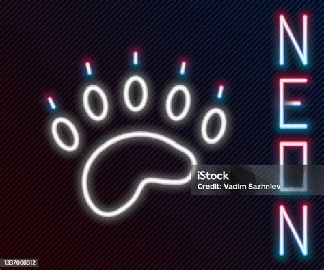 검은 색 배경에 격리 빛나는 네온 라인 곰 발 발자국 아이콘 다채로운 개요 개념 벡터 갈고리 발톱에 대한 스톡 벡터 아트 및 기타 이미지 갈고리 발톱 개념 걷기