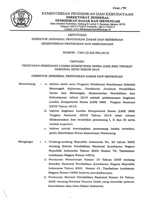 Sk Pemenang Lks Smk Tahun 2019 Pdf