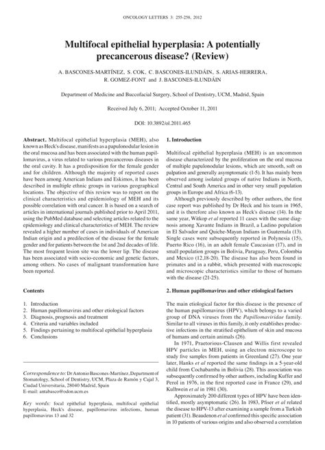 Pdf Multifocal Epithelial Hyperplasia A Potentially Precancerous