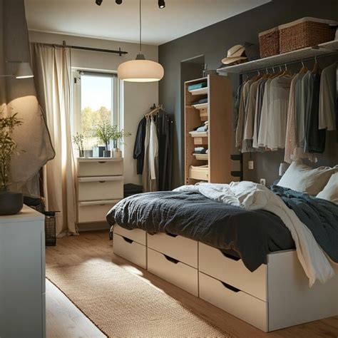 Interior Of A Stylish Bedroom With Drawer Organizers Hanging Racks And Spacesaving Storage