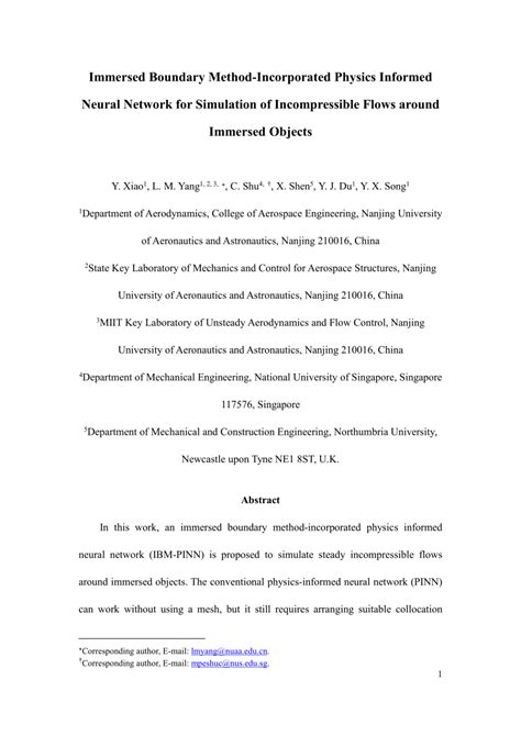 Pdf Immersed Boundary Method Incorporated Physics Informed Neural Network For Simulation Of