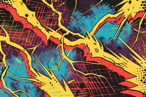 Stream Of Colorful Lightning Strikes Comic Book Pattern Generative Ai