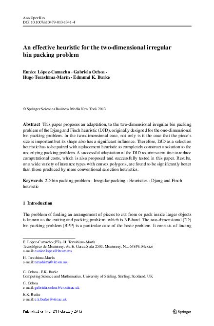 Pdf An Effective Heuristic For The Two Dimensional Irregular Bin