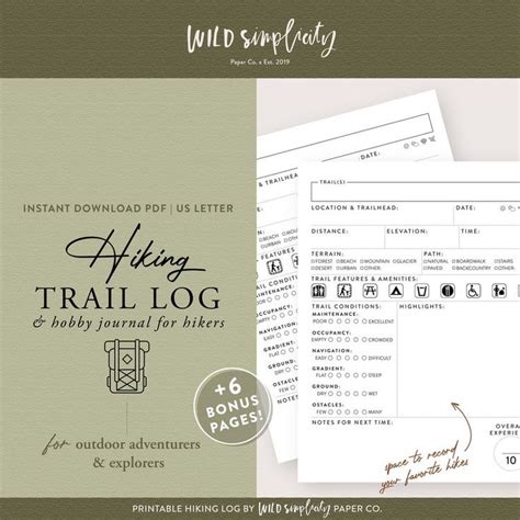 Hiking Trail Log Printable Pdf Travel Journal For Hikers And Backpackers