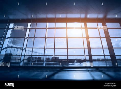 Glass Wall In The Airport Blurred Abstract Business Interior Stock