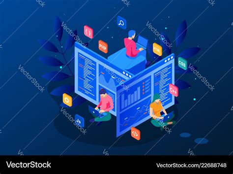 Isometric Programmer Coding Web Project Royalty Free Vector