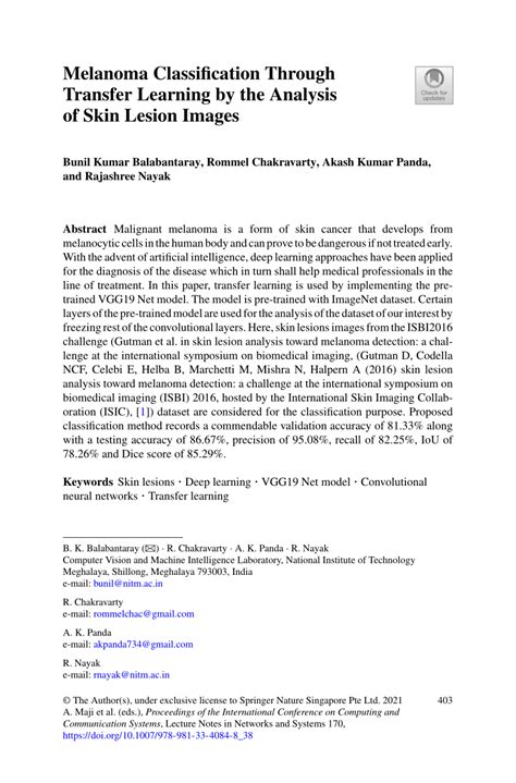 Pdf Melanoma Classification Through Transfer Learning By The Analysis