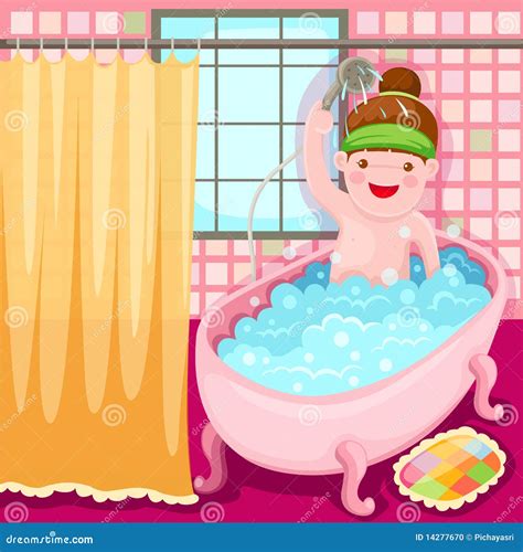 Ragazza Nella Vasca Di Bagno Illustrazione Vettoriale Illustrazione