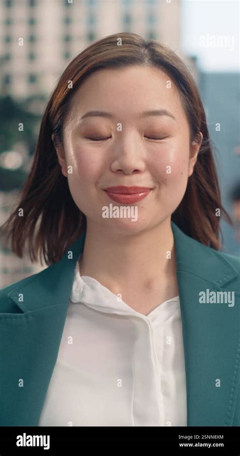 Vertical Screen Portrait Asian Female City Street Stock Video Footage