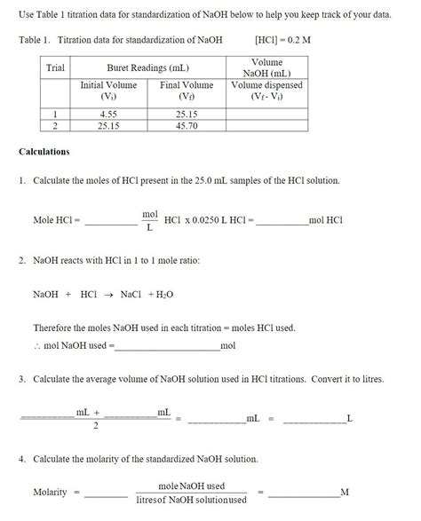 Solved Use Table 1 Titration Data For Standardization Of Chegg Com
