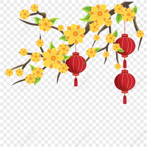 Vietnamese Apricot Blossom Branches New Year Tet Lanterns Tradition