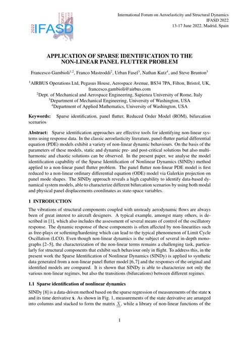 Pdf Application Of Sparse Identification To The Non Linear Panel