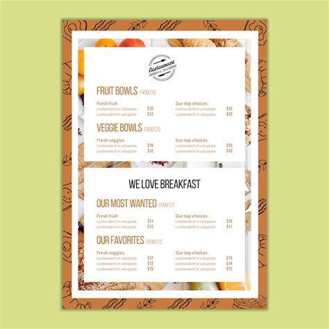 Plantilla De Menú Para Restaurante Archivo Psd Gratis