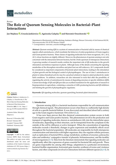 Pdf The Role Of Quorum Sensing Molecules In Bacterialplant Interactions