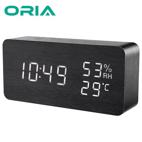 ORIA Wooden Digital Alarm Clock LED Display H Time Temperature For Home Bedroom Shopee