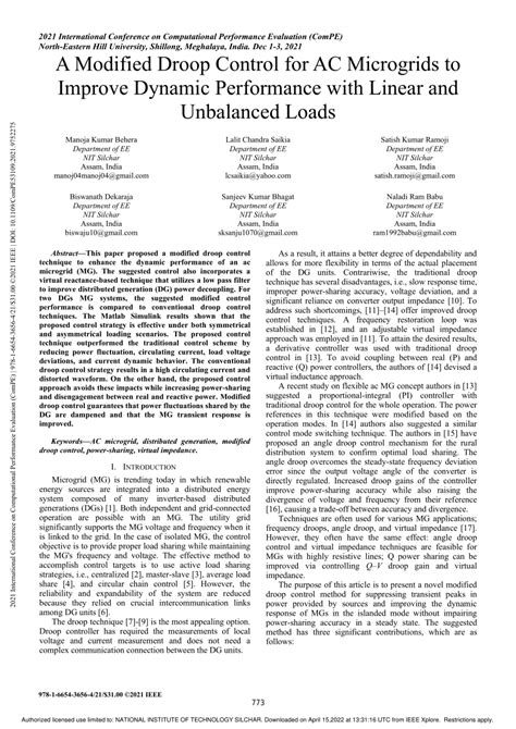 PDF A Modified Droop Control For AC Microgrids To Improve Dynamic Performance With Linear And