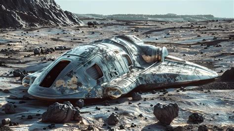 Crashed Spaceship On Alien Planet Premium Ai Generated Image