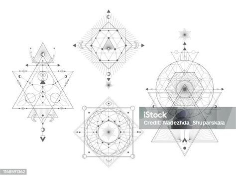 白色背景上的神聖幾何符號的向量集抽象神秘符號集合向量圖形及更多三角形圖片 三角形 蓮 超自然現象 Istock