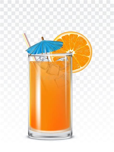 Glass Beaker With Orange Juice Ice Cubes And A Straw Stock Vector