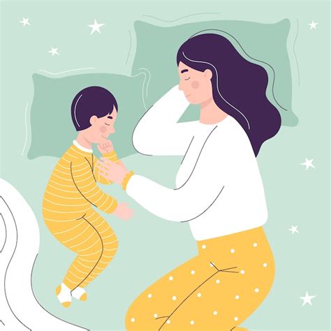 Hermosa Madre E Hijo Están Durmiendo En La Cama Vector Premium