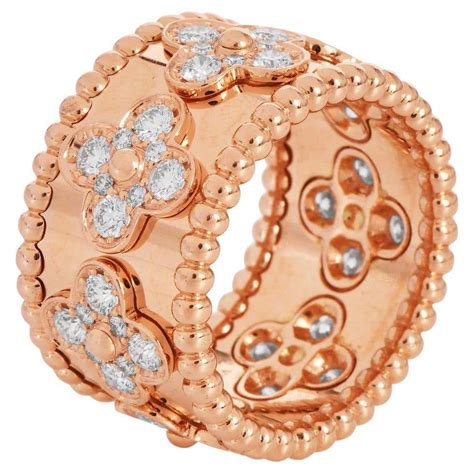 Van Cleef And Arpels Perlée Clover Diamond 18k Rose Eternity Ring For
