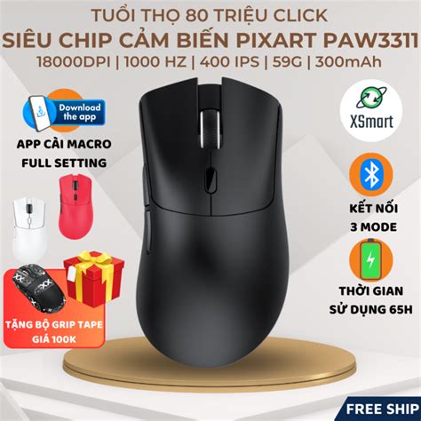 Chuột Không Dây Bluetooth Chip Paw3311 Attack Shark R1 18000dpi 3 Mode Có App Chỉnh Macro Pin