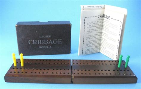 Vintage Drueke Cribbage Board Model 6 In Box Folding Travel Size