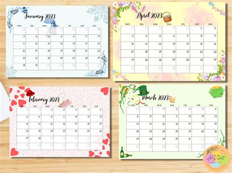 Printable 2023 Calendar Monday Start A4 Pdf Png Download Etsy Uk