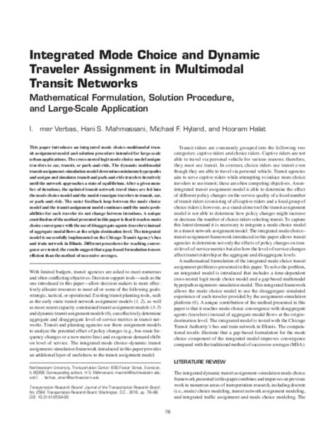 Pdf Integrated Mode Choice And Dynamic Traveler Assignment In Multi Modal Transit Networks