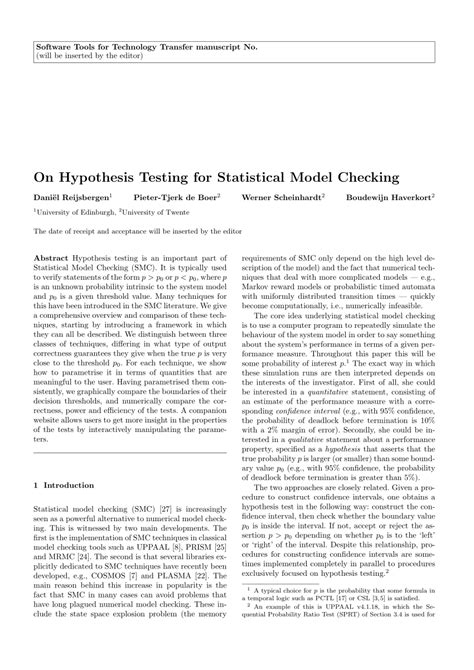 Pdf On Hypothesis Testing For Statistical Model Checking