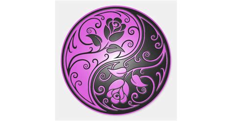 Yin Yang Roses Purple And Black Classic Round Sticker Zazzle