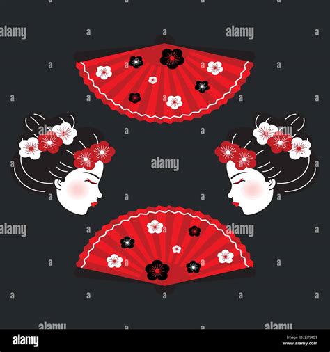 Geisha Faces And Fan Stock Vector Image And Art Alamy