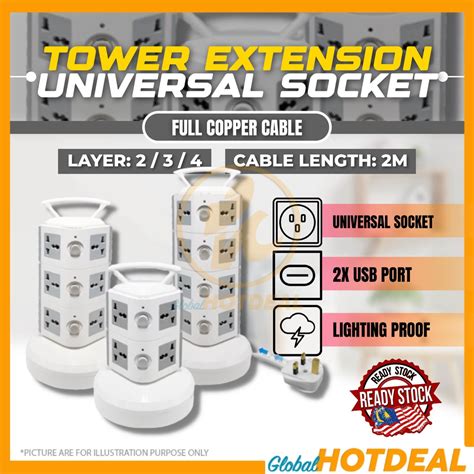 Vertical Tower 2 3 4 Layer Tower Multi Universal Socket Portable