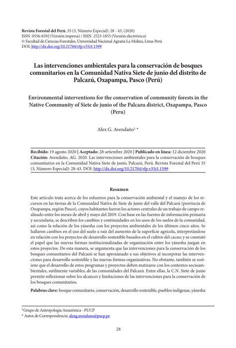 Pdf Las Intervenciones Ambientales Para La Conservación De Bosques Comunitarios En La