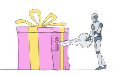 Single One Line Drawing Robot Carrying Royalty Free Vector