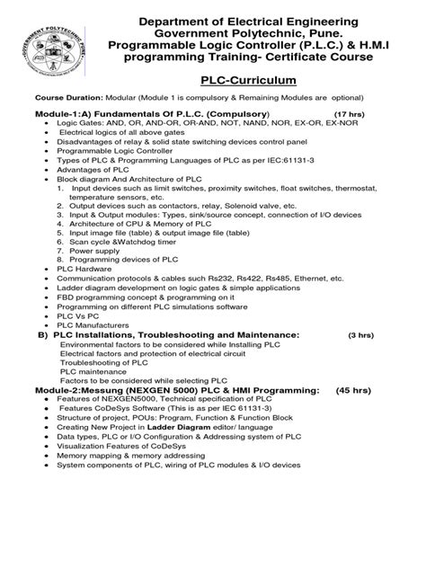 Plc Curriculum Pdf Programmable Logic Controller Subroutine