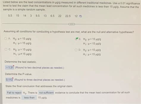 Solved Listed below are the lead concentrations in μg g Chegg