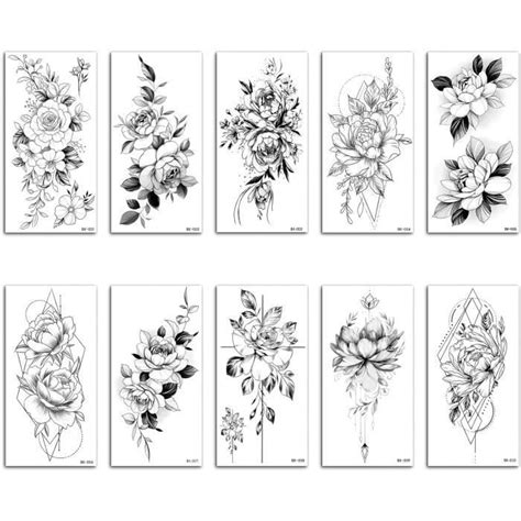 Feuilles Noir Grande Tatouage Ephemere Femme Fleur Tatouage Temporaire Femme Sexy Réaliste