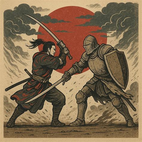 Samurai Vs Knight Wall Art Japanese Vs Medieval Warrior Poster