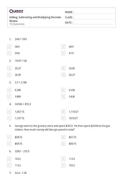50 Adding Money Worksheets For 7th Grade On Quizizz Free And Printable