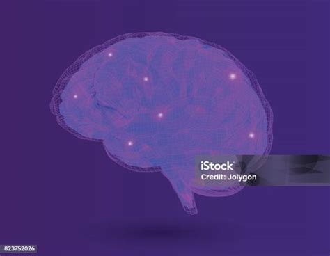 보라색 Bg에 와이어 프레임 배리어와 낮은 폴 리 뇌 개념에 대한 스톡 벡터 아트 및 기타 이미지 개념 개념과 주제 건강
