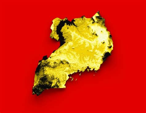 Premium Photo Uganda Map With The Flag Colors Yellow And Red Shaded