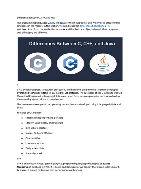 Differences Between C Cjava Pdf C C Programming Language