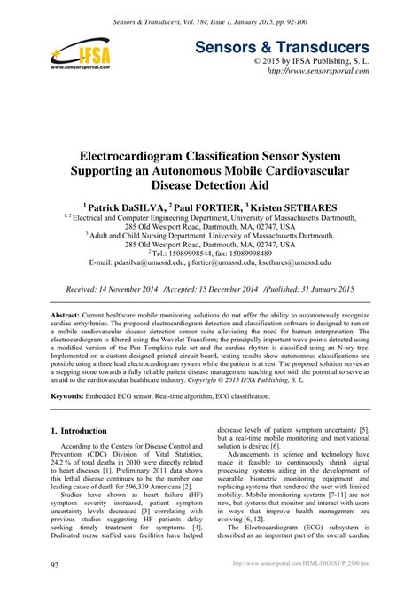 Pdf Electrocardiogram Classification Sensor System Supporting An