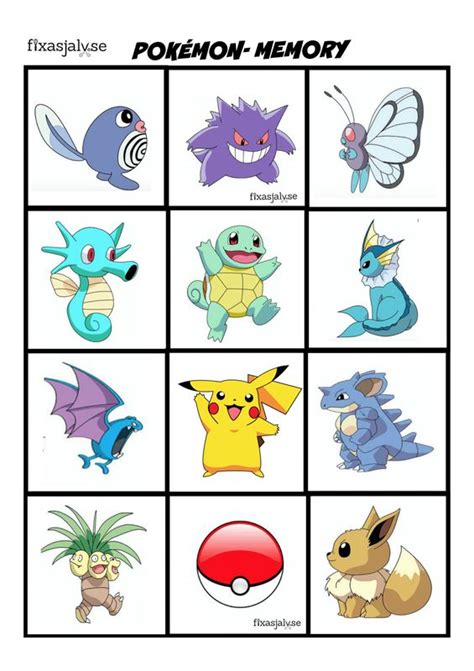 Pokemon Memory Game With Printables